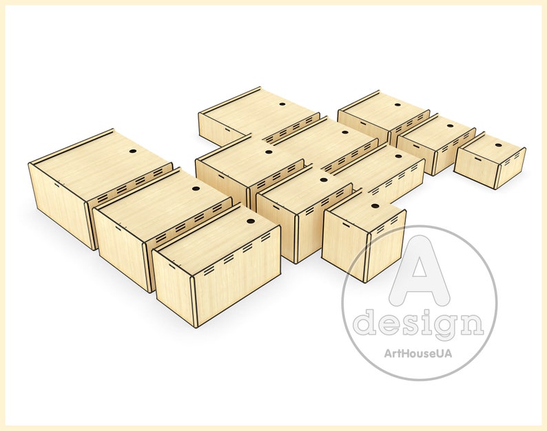 12 Sizes Storage Box SVG Bundle Laser Cut Files With Slide Lid Design ...