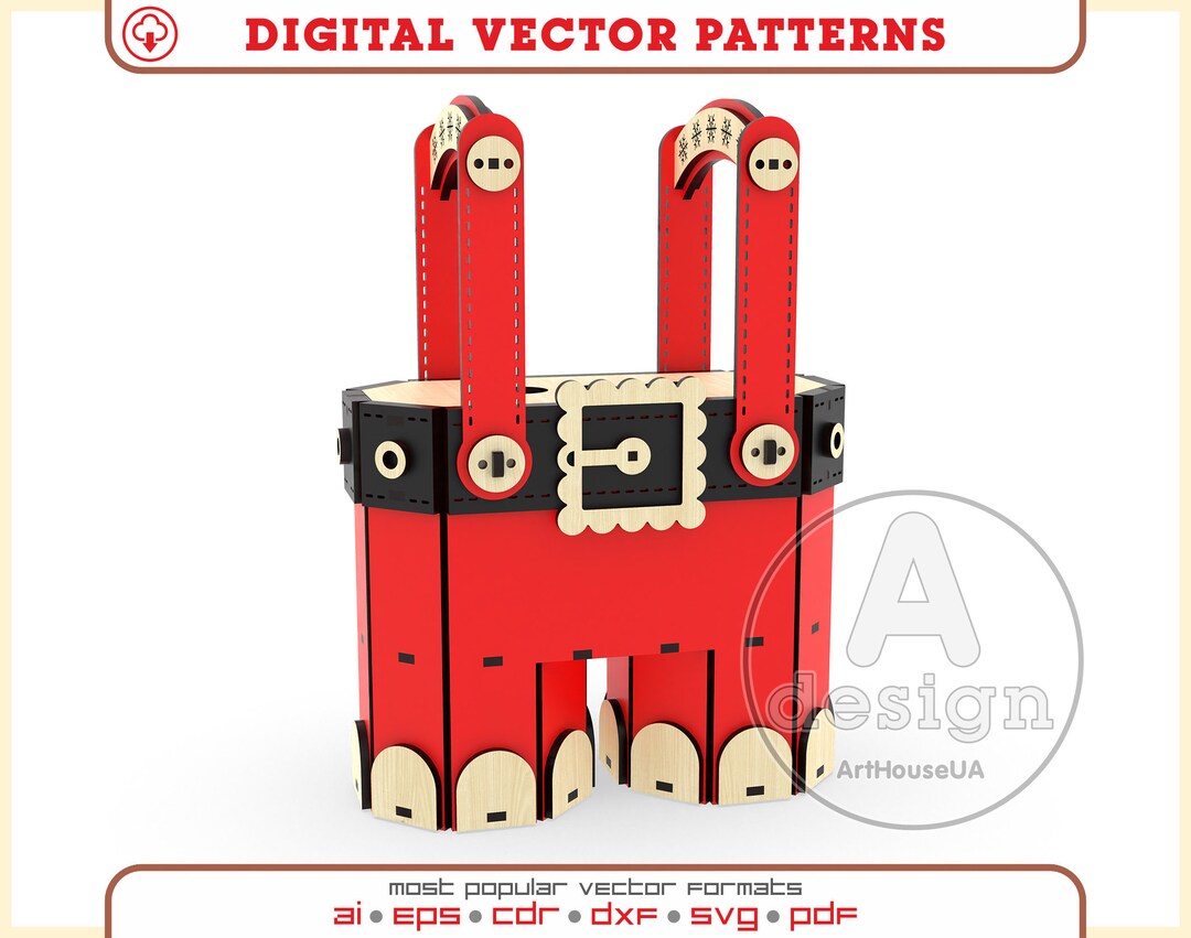 Santa Claus Pants Christmas Purse Bag Laser Cut SVG Vector File - Etsy
