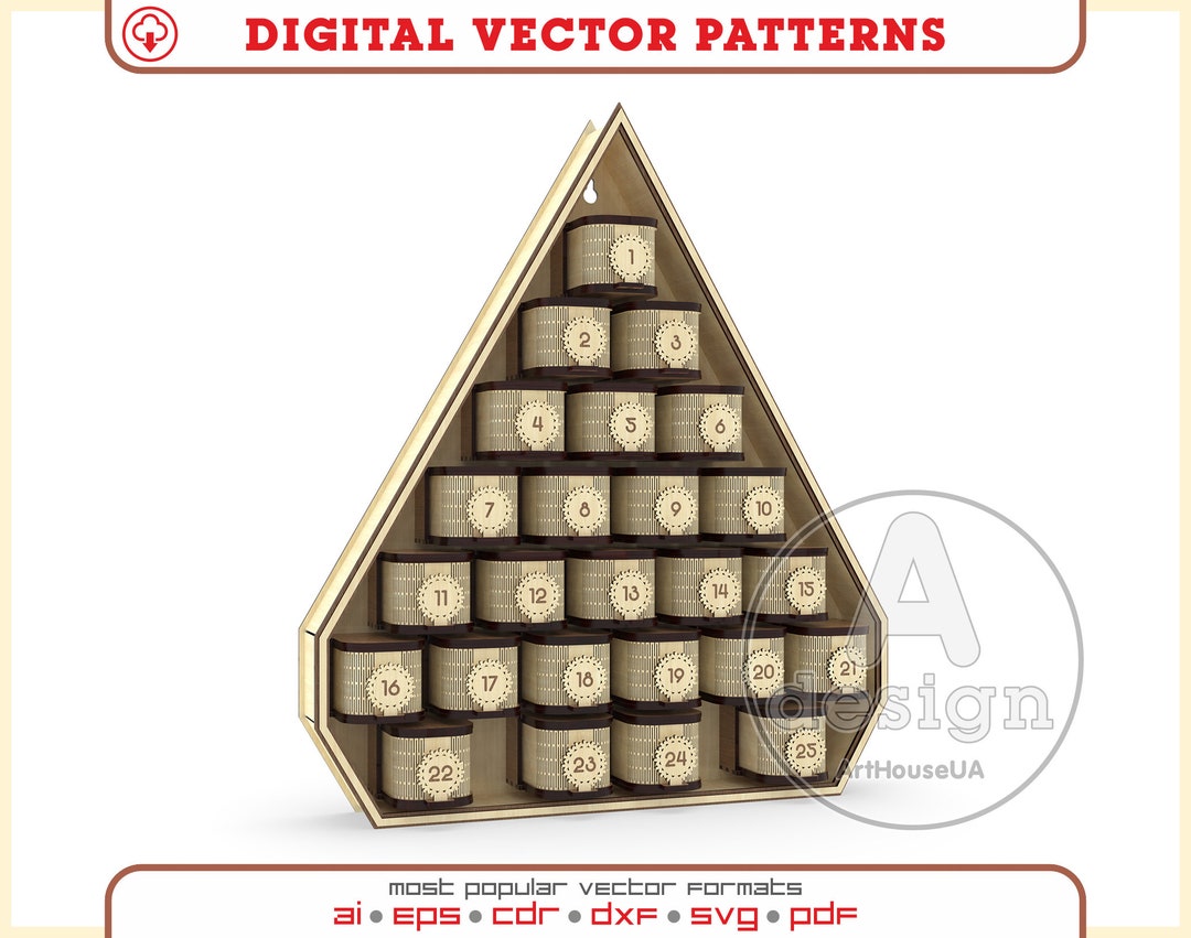 Advent Calendar Laser Cut Vector File, Christmas Advent Calendar ...