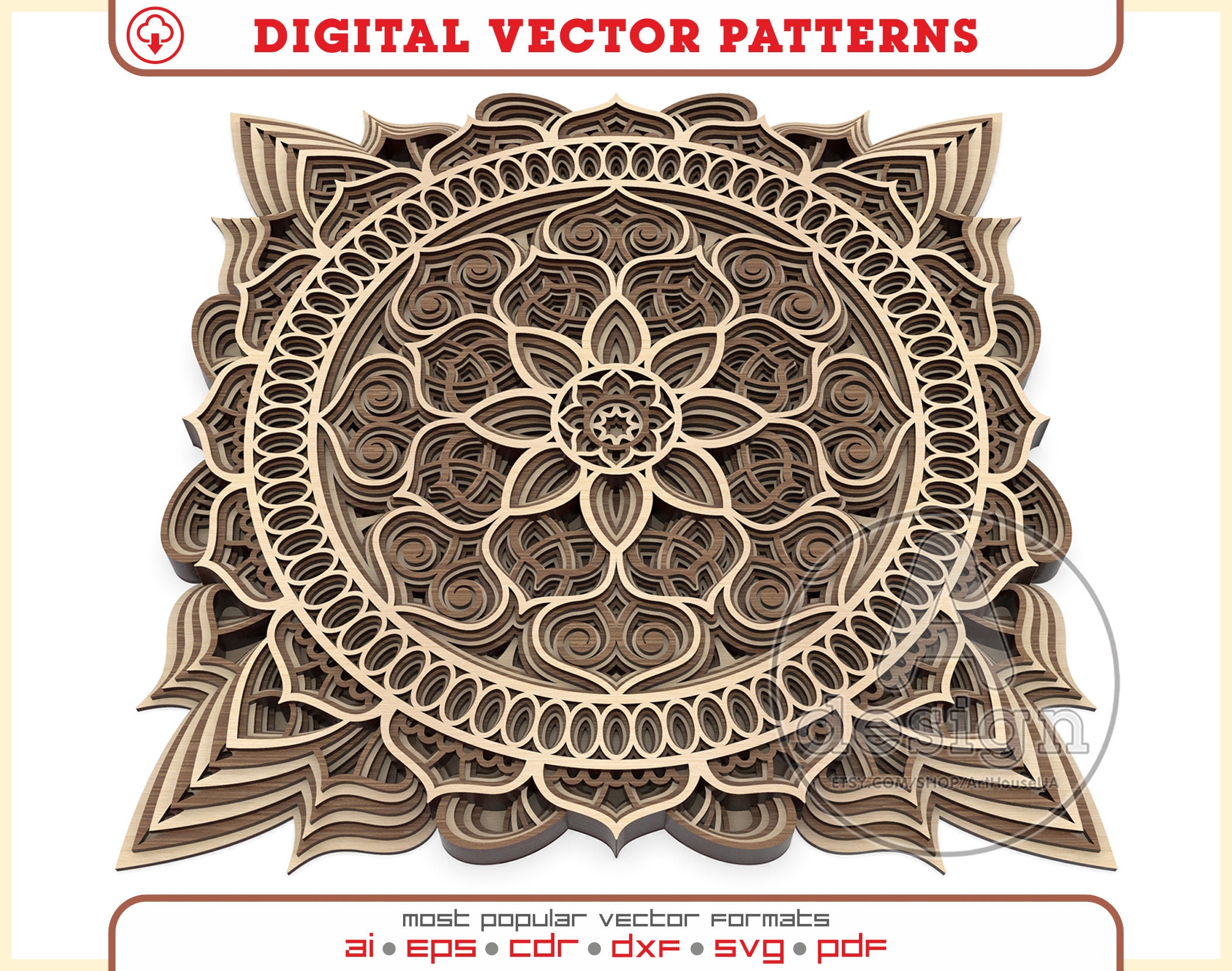 Mandala laser cut vector file DXF Mandala Scroll Saw file | Etsy