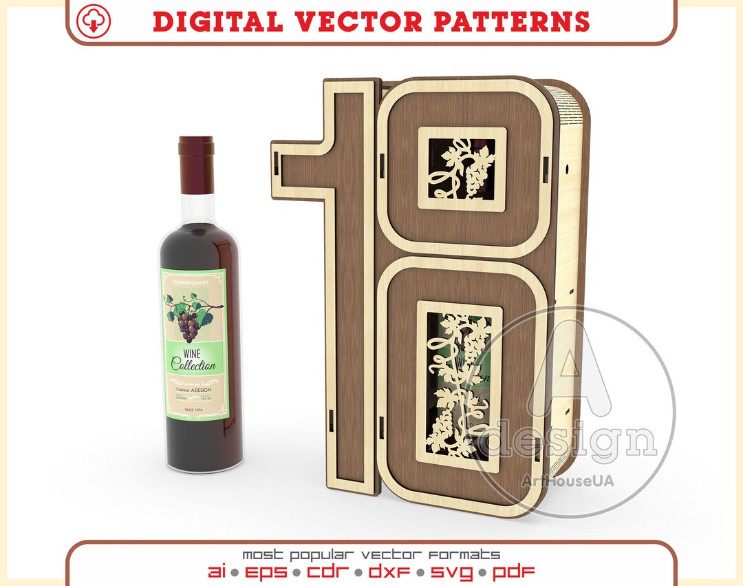 18th Anniversary Gift Wine Box Laser Cut Vector File, 18th Birthday ...