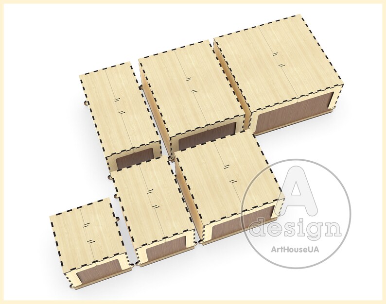 Set of 6 Different Sizes Flip up Lid Boxes Laser Cut Vector File - Etsy UK