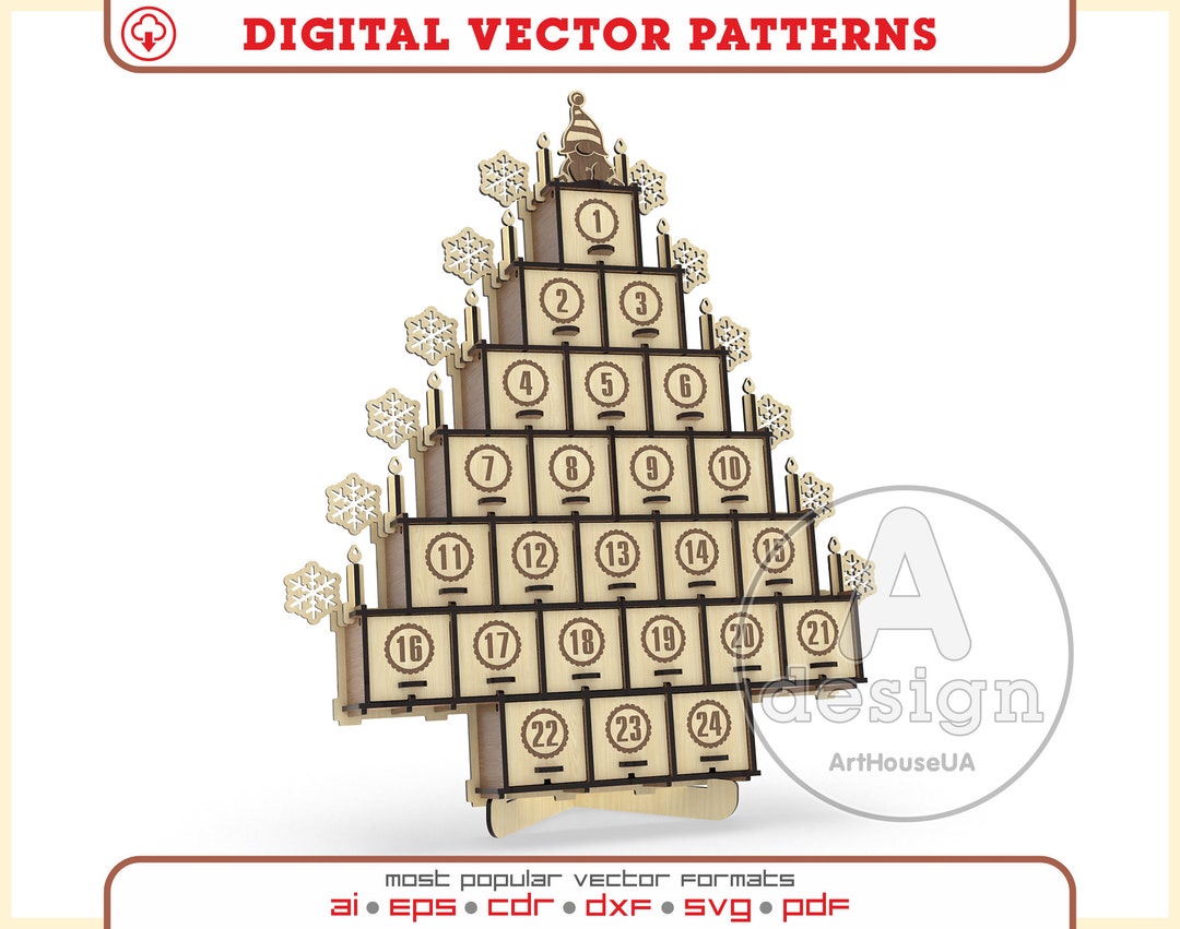 Advent Calendar Laser Cut Vector File, Christmas Advent Calendar ...