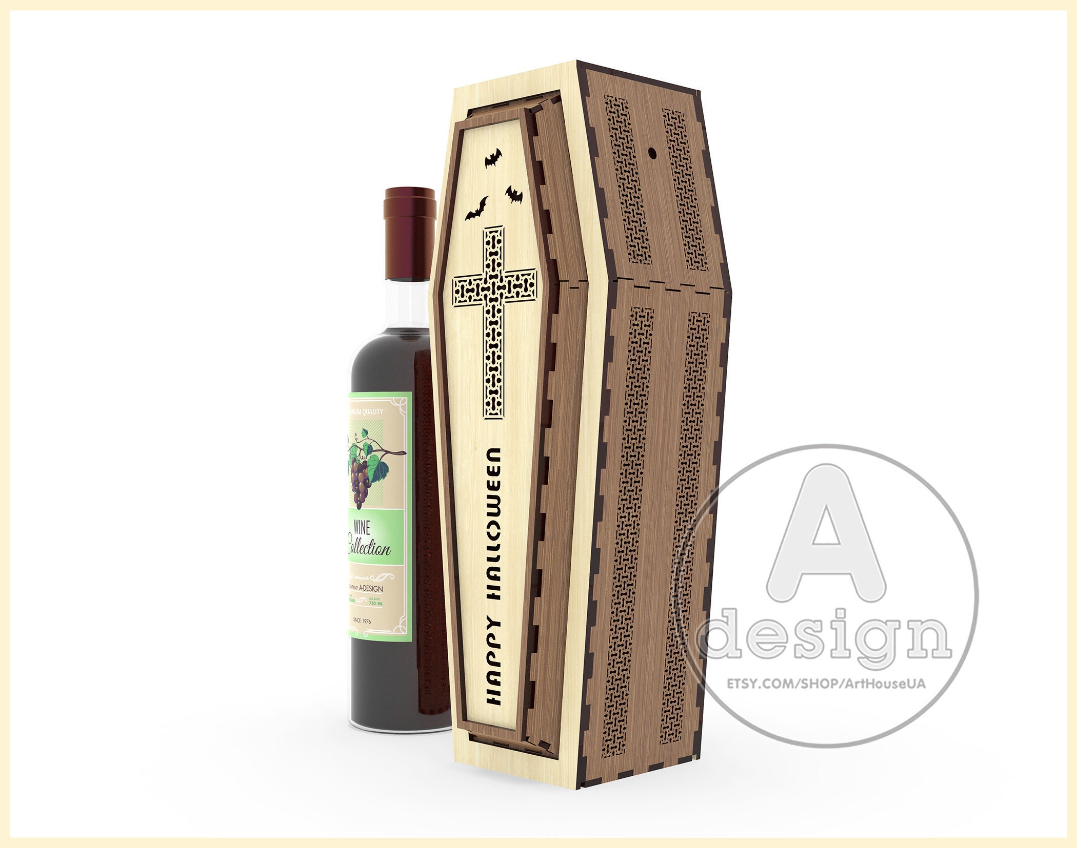 Halloween Coffin Wine Box Vector File for Laser Cut Spooky Bottle Gift ...