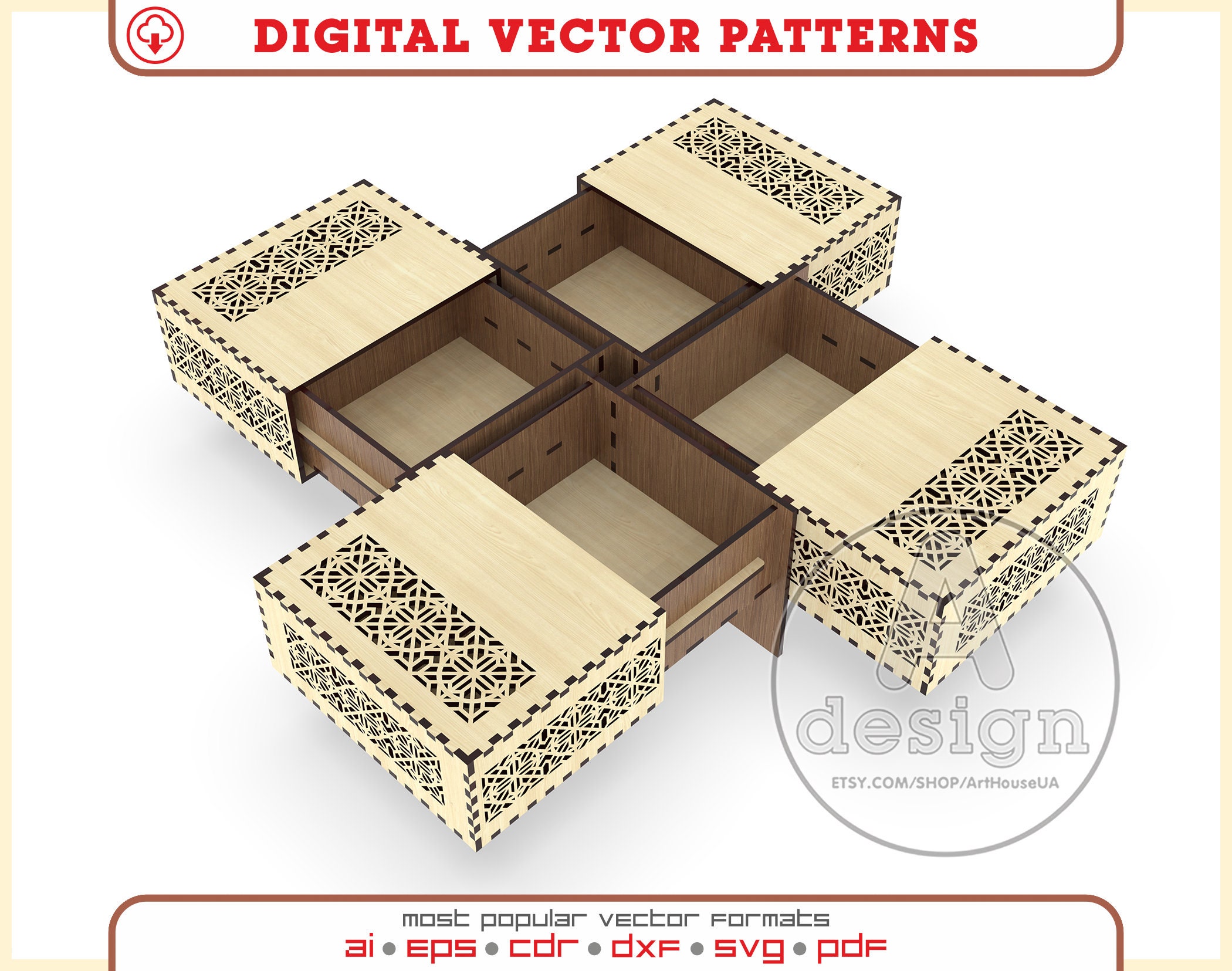 Jewelry box SVG vector for laser cut. Unique box for threads | Etsy