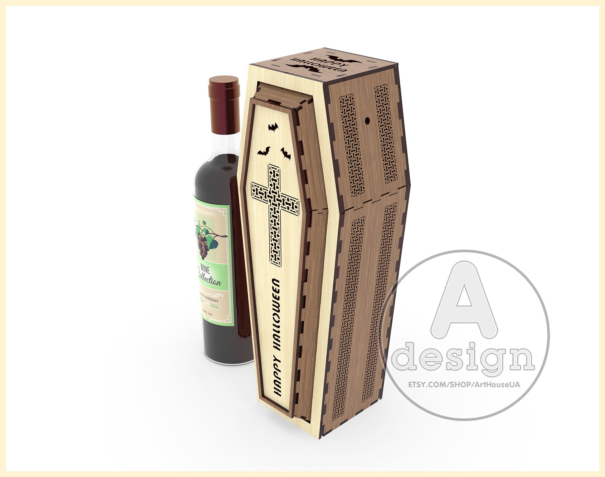Halloween Coffin Wine Box Vector File for Laser Cut Spooky Bottle Gift ...