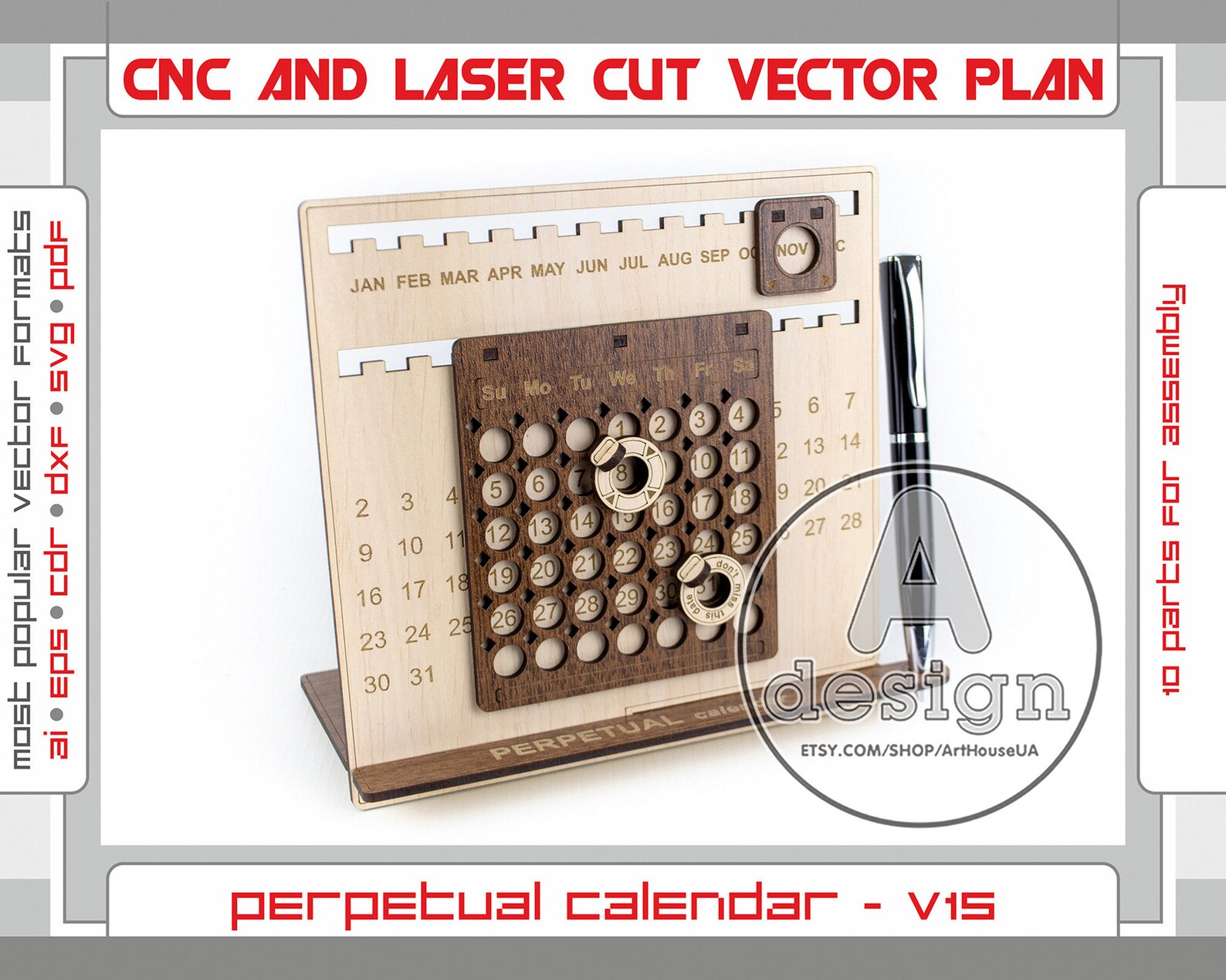 Perpetual calendar Calendar laser cut vector plan Perpetual | Etsy