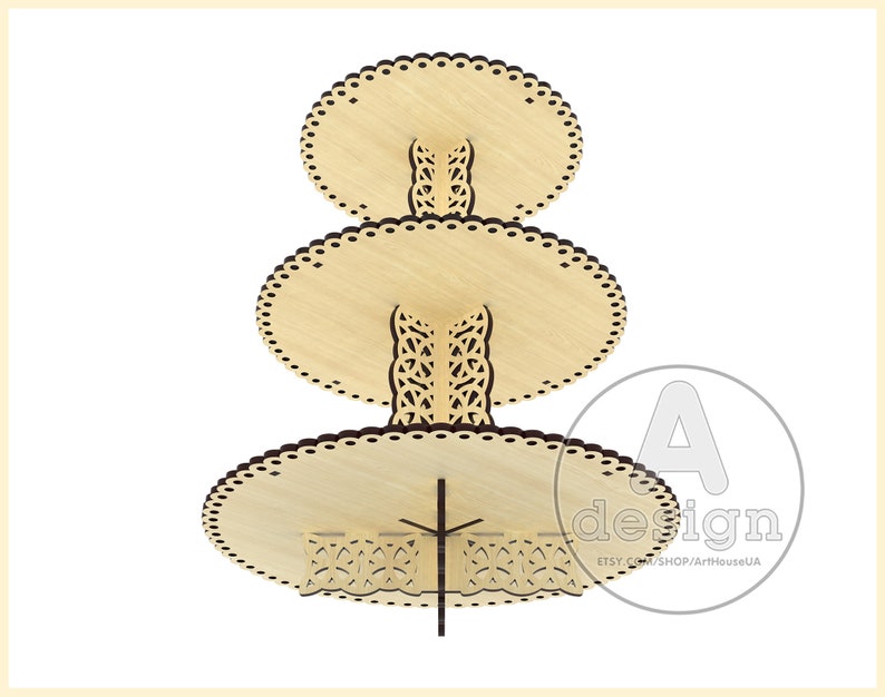 Tiered Tray With Three Plates Laser Cut Vector File DXF Round | Etsy