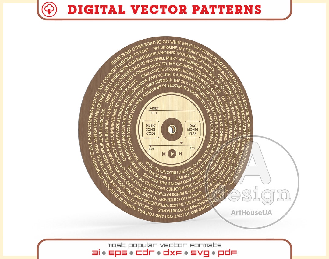 Song Lyrics Vintage Vinyl Record With Music Code Laser Cut SVG File ...