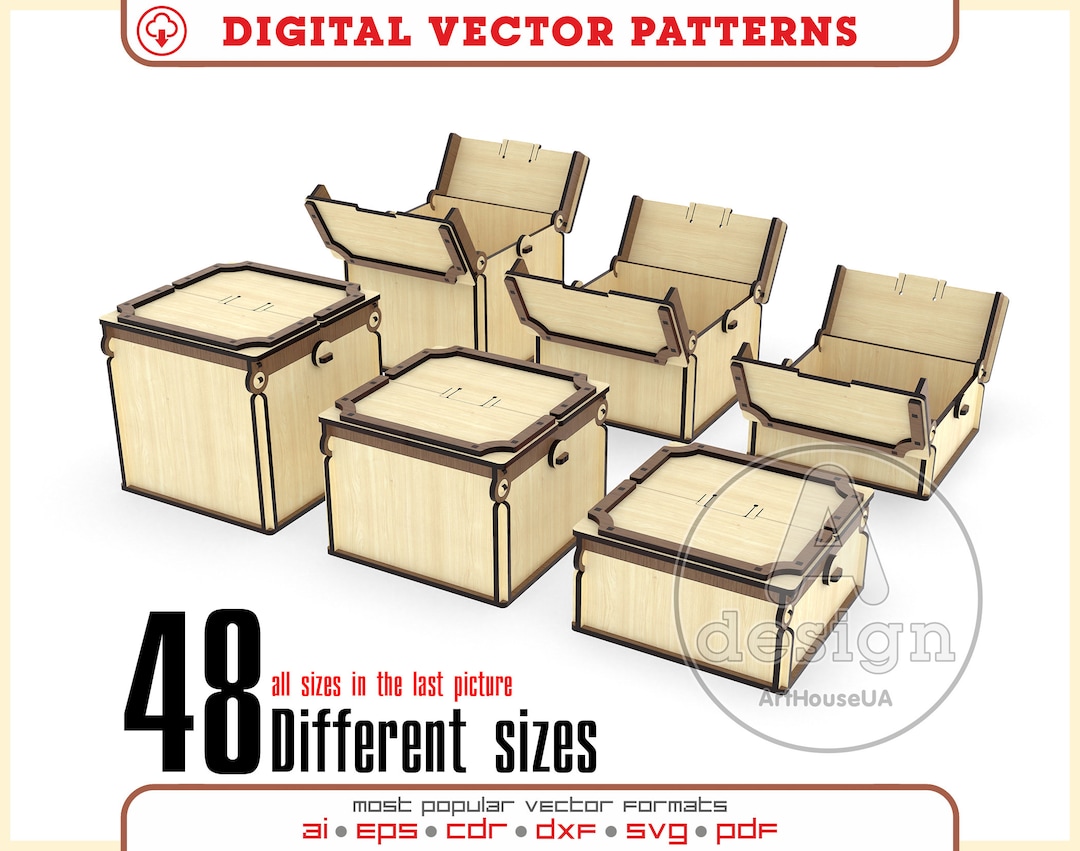 48 Different Sizes Boxes With Flip up Lid Vector Files for Laser Cut ...