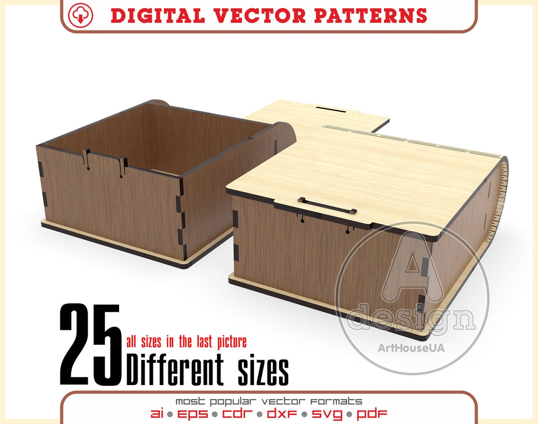 25 Different Sizes Boxes With Flexible Flip up Lid Vector for Laser Cut ...