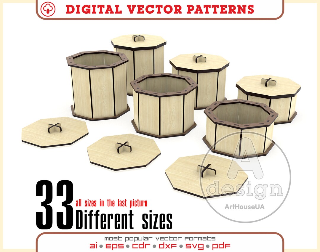 33 Different Sizes of Octagon Boxes With Lids Vector Files for Laser ...