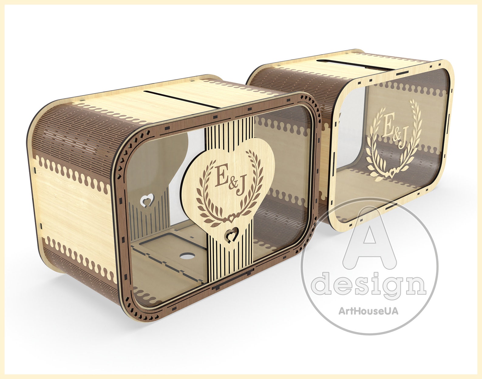 Two Designs Wedding Card Box SVG Laser Cut File Wooden Reception Gift ...