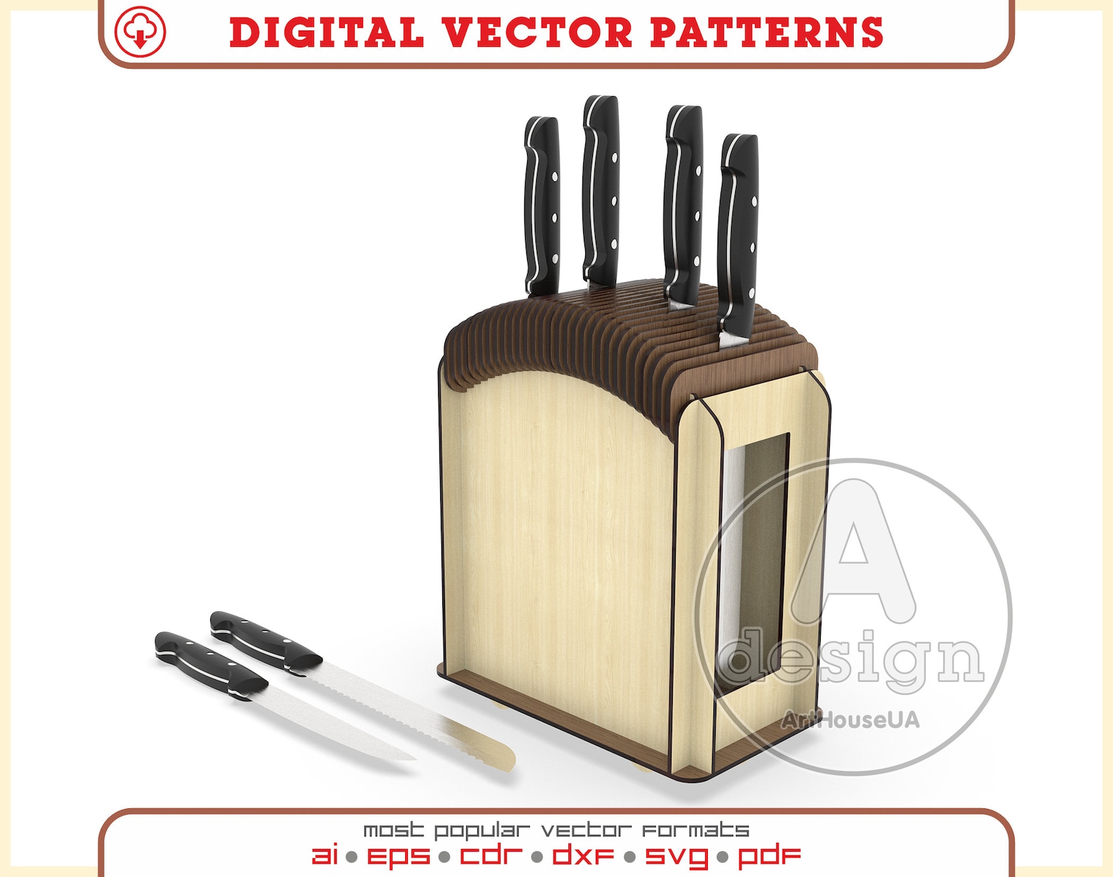 Knife Block Laser Cut Vector File Ready Glowforge SVG Knife - Etsy