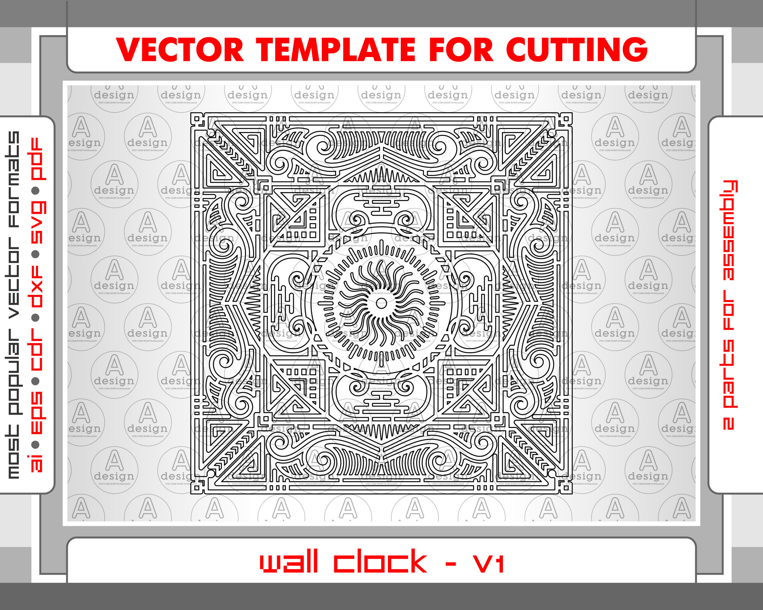 Wall Clock pattern clock SVG Clock DXF clock vector Clock | Etsy