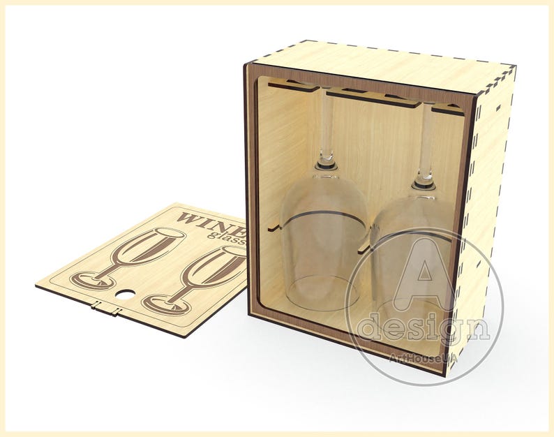 Laser Cut Box Case for Two Wine Glasses Vector File, Wooden Holder ...