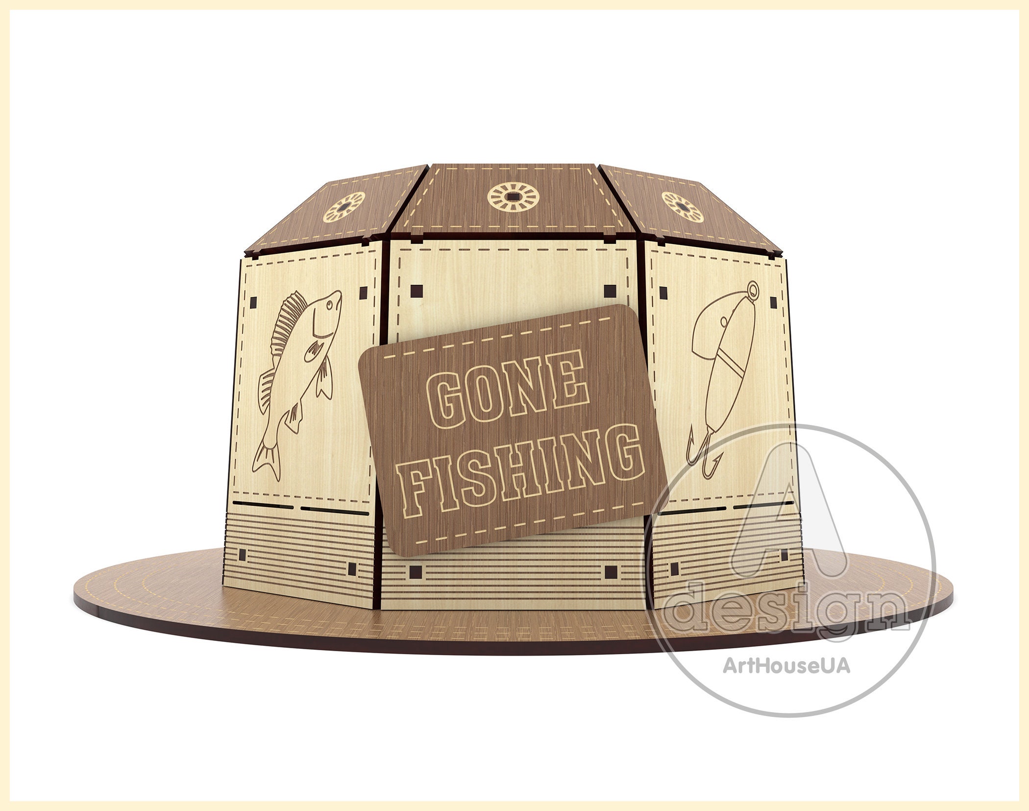 Gone Fishing Hat Box Vector File Laser Cut Machines and Glowforge User ...