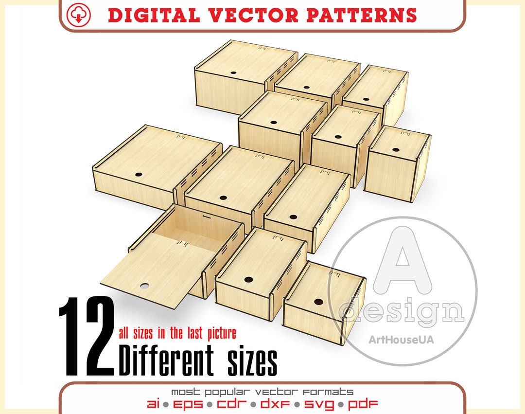 12 Different Sizes Boxes With Slide Lid Vector File for Laser Cut ...