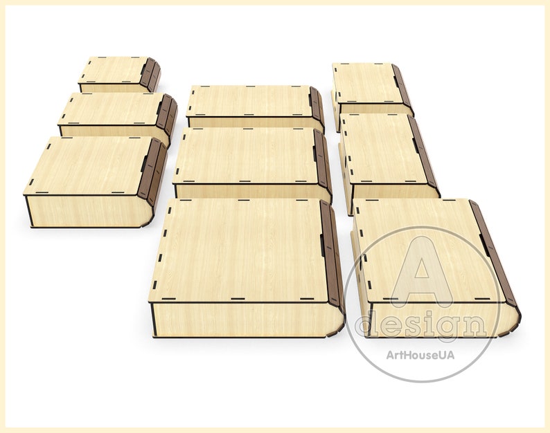 9 Different Sizes Boxes Look Like Book Vector File for Laser - Etsy