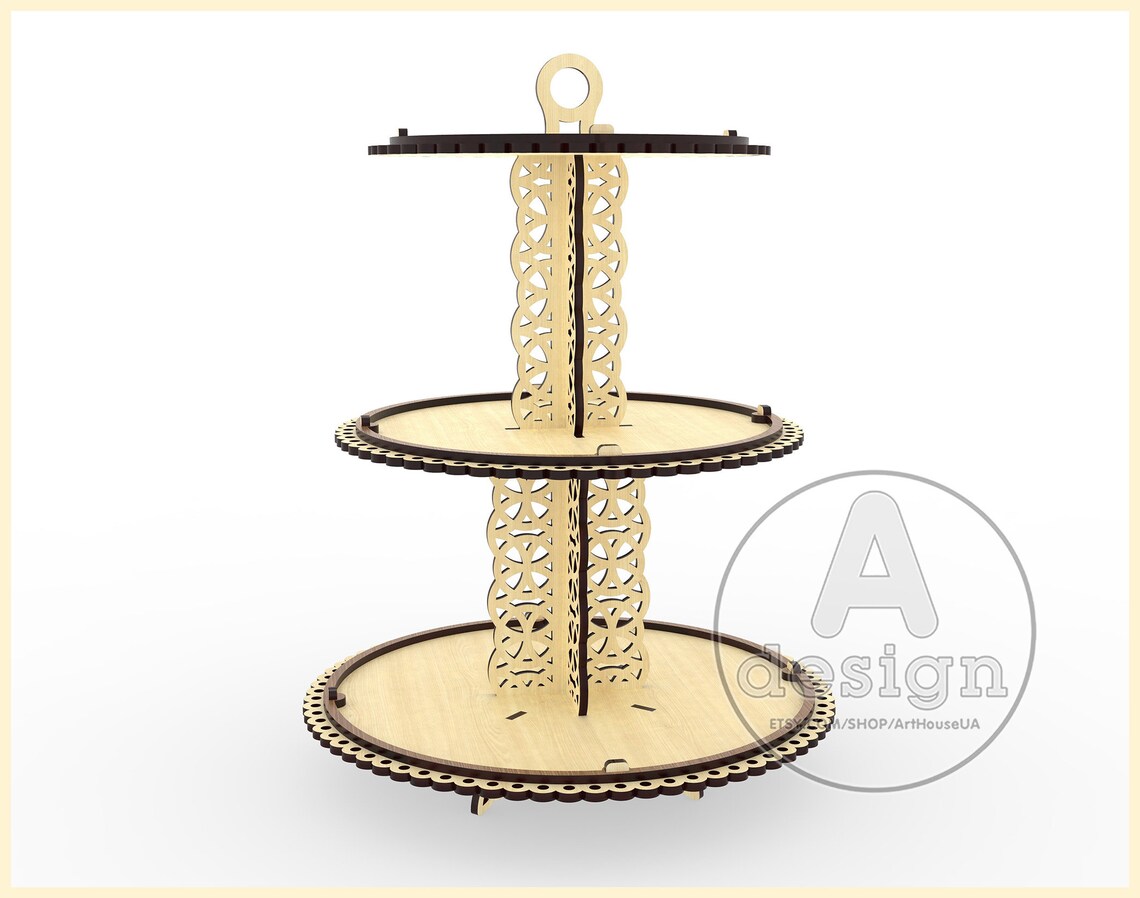 Tiered Tray with three plates laser cut vector file DXF Round | Etsy