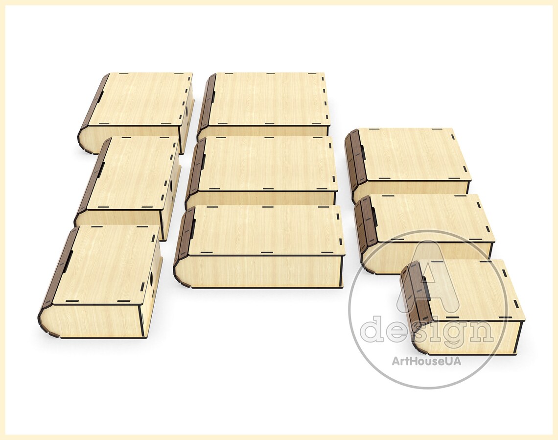 9 Different Sizes Boxes Look Like Book Vector File for Laser - Etsy