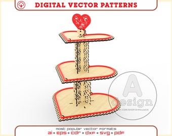 Tiered Tray With Three Plates Laser Cut Vector File DXF Round | Etsy