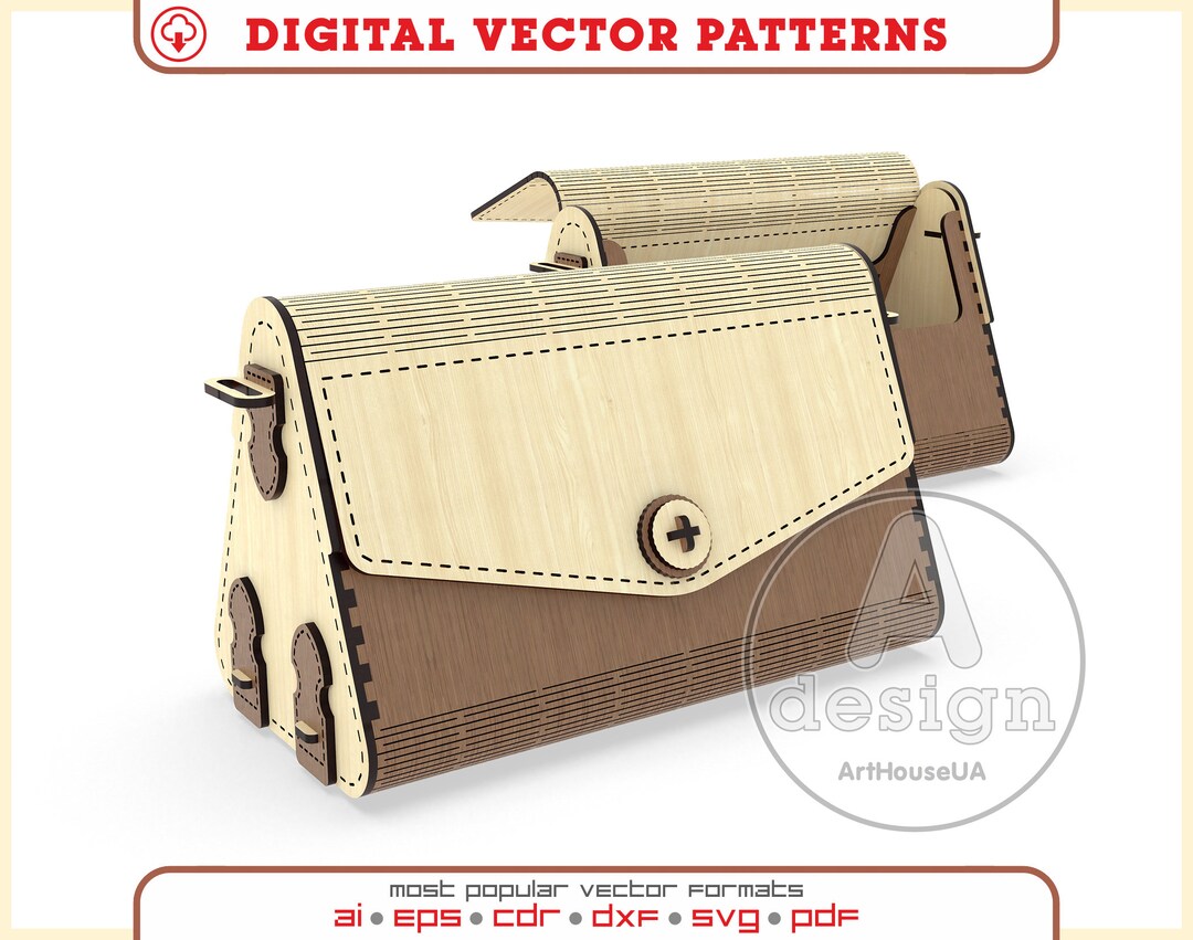 Wood Purse Vector File for Laser Cut Ready SVG, Handbag Vector File ...