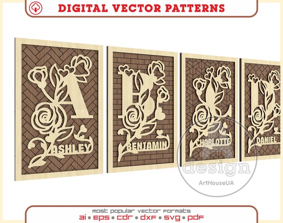 Letter Monograms Love Style Laser Cut Vector ALPHABET 26 | Etsy