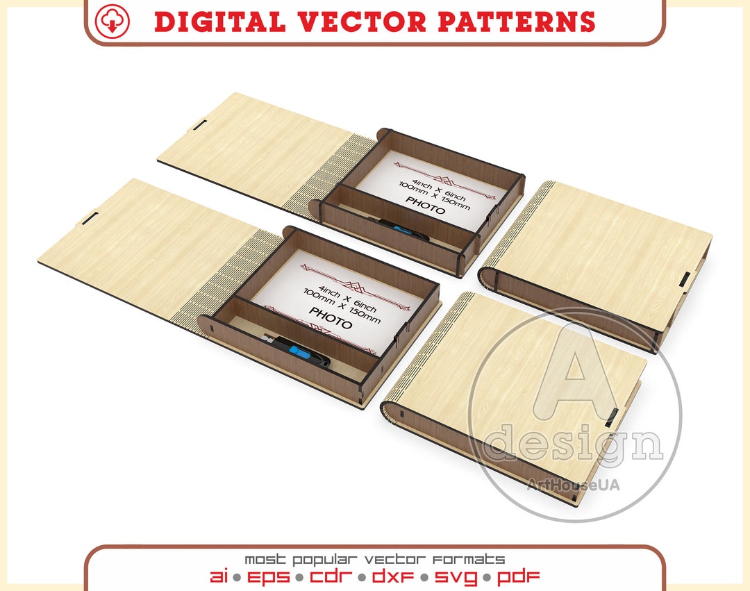 Box for Photos and USB Flash Drive Vector SVG File Laser Cut Machines ...