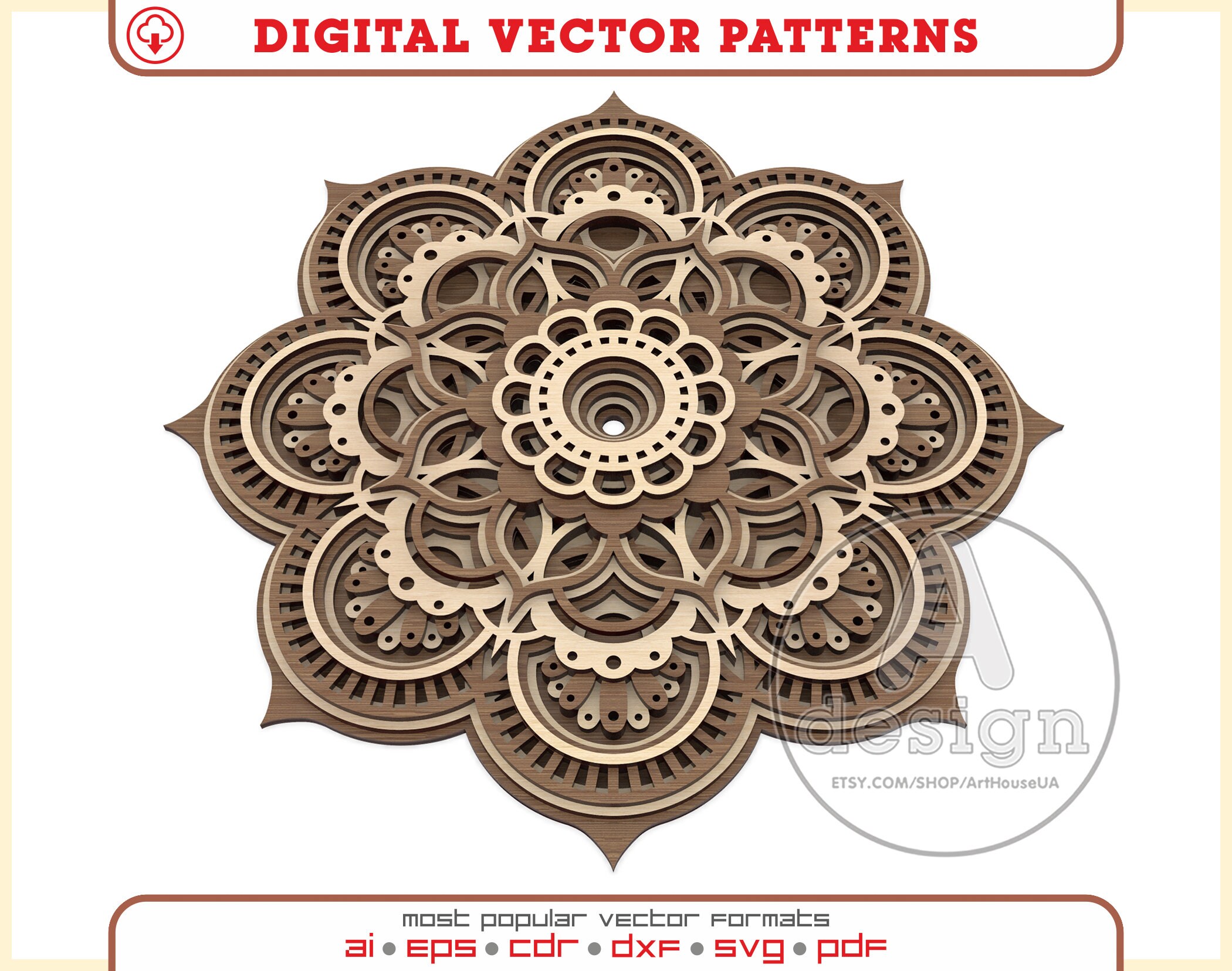 Mandala laser cut vector file DXF Mandala Scroll Saw file | Etsy