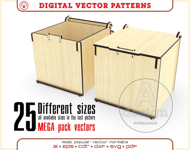 25 Different Sizes Boxes With Flip up Lid Vector File for - Etsy