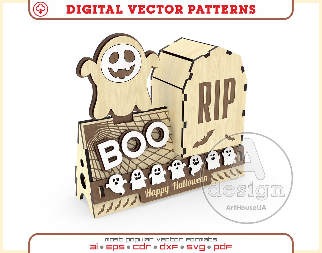 Halloween Gift Box in a Card SVG Vector File Laser Cutter and Glowforge ...
