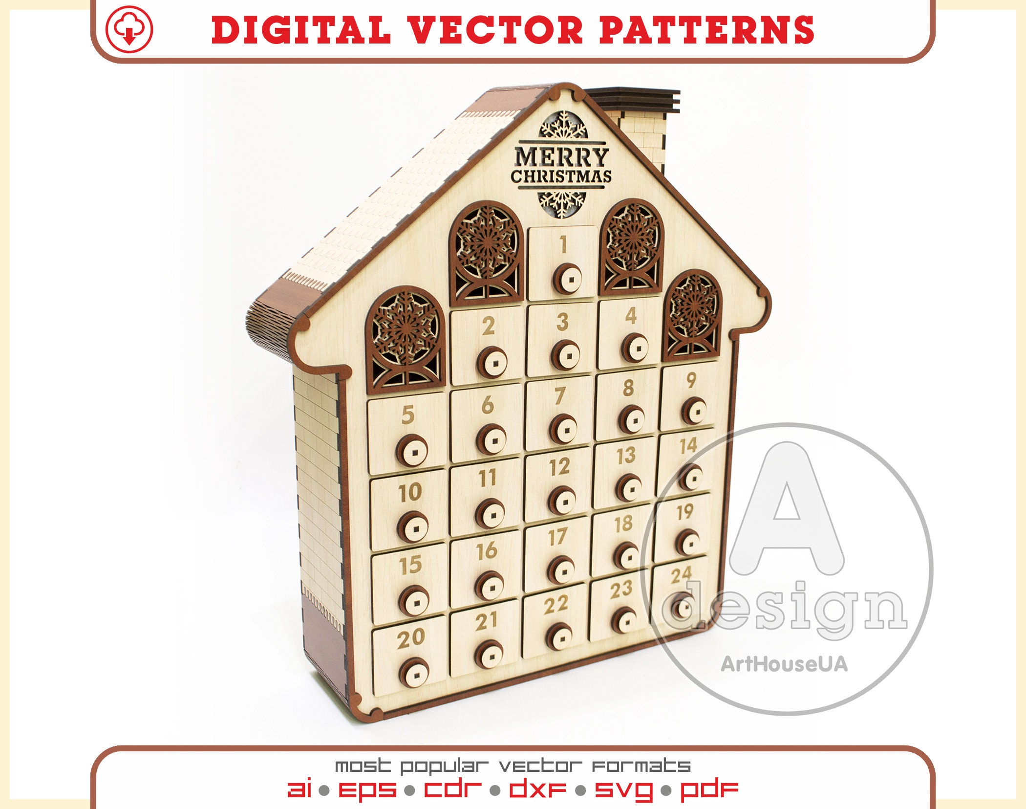 Advent Calendar Laser Cut Vector File Christmas Decorations - Etsy