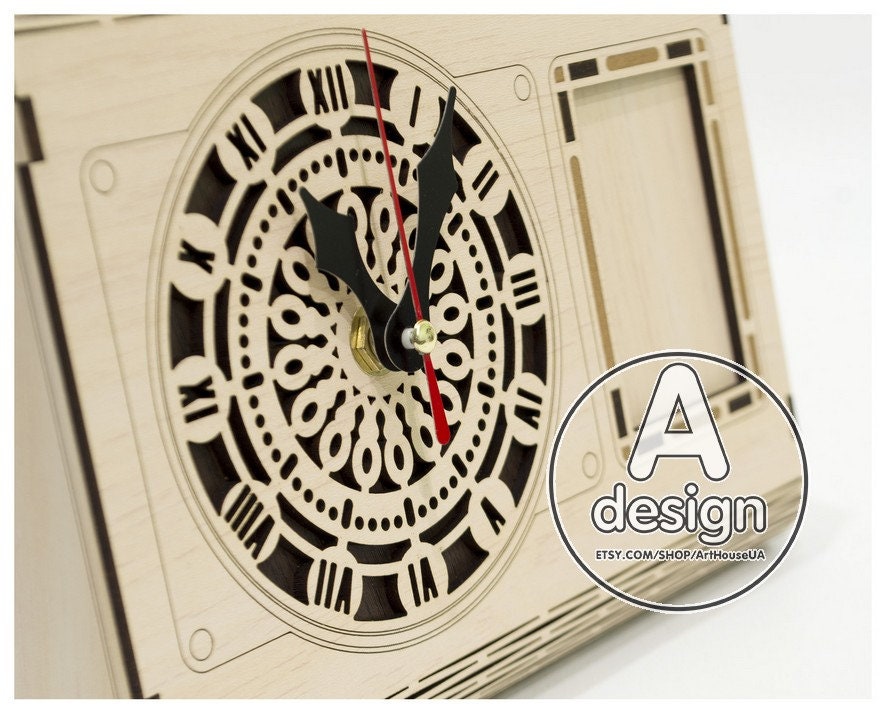 Table Clock Desk Clock Table Clock With Photo Frame Wooden - Etsy
