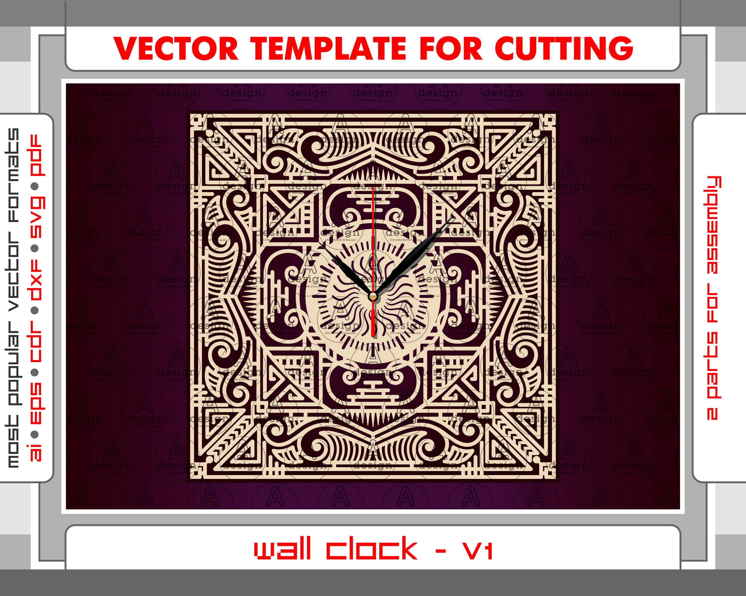 Wall Clock pattern clock SVG Clock DXF clock vector Clock | Etsy