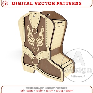 Cowboy Boots Gift Box Laser Cut SVG Vector File, Cowgirl Boots Box ...