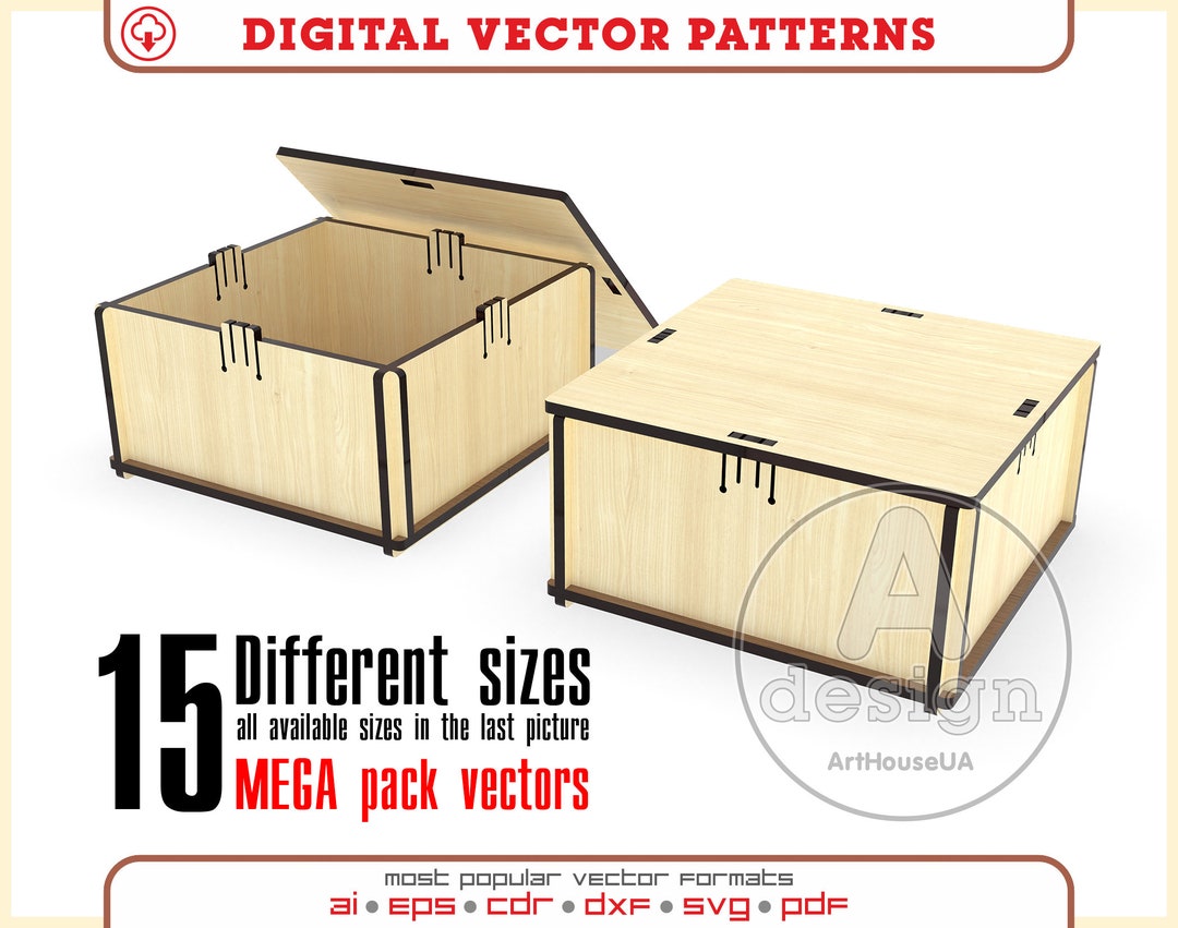 15 Different Sizes Boxes With Flip up Lid Vector File for - Etsy