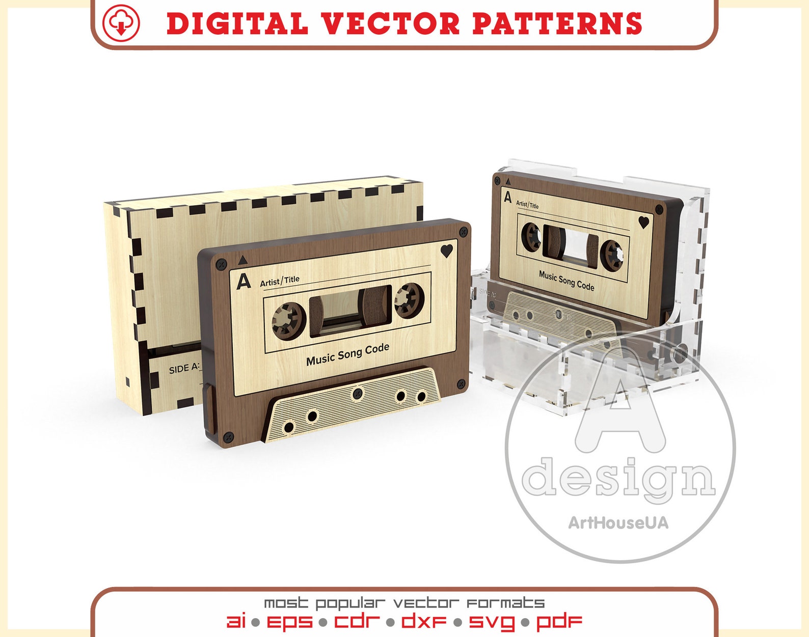 Retro Cassette for Favorite Song Code With Box Laser File, Music Board ...