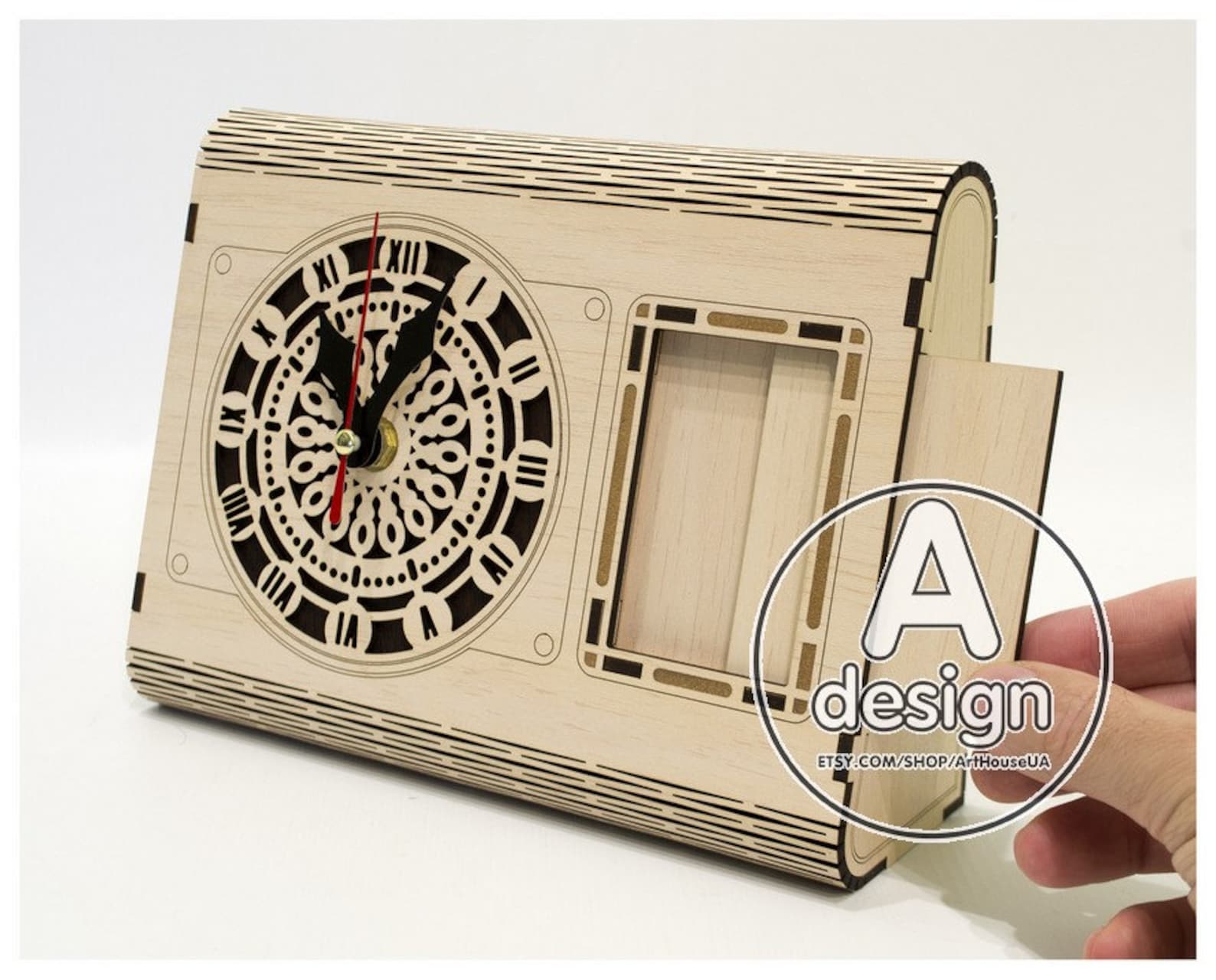 Table Clock Desk Clock Table Clock With Photo Frame Wooden - Etsy