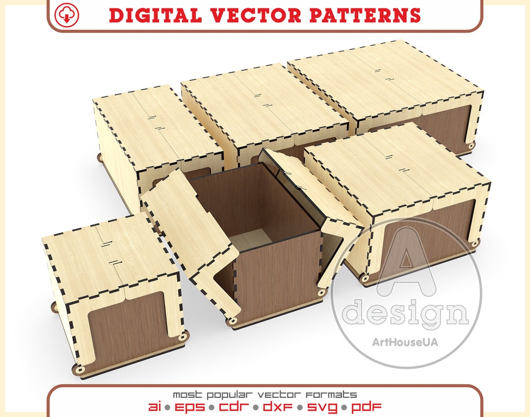 6 Different Sizes Boxes With Flip up Lid Vector File for Laser - Etsy