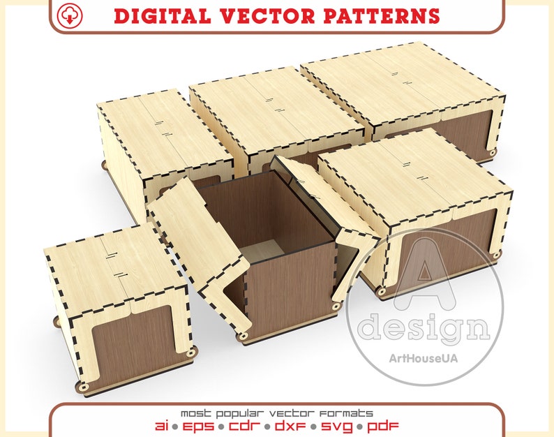 6 Different Sizes Boxes With Flip up Lid Vector File for Laser - Etsy