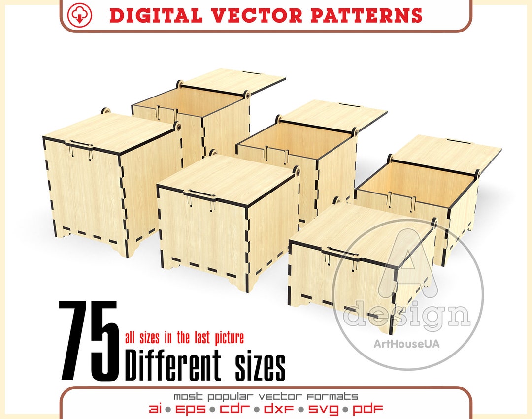 Storage Box Bundle 75 Different Sizes Box With Flip up Lid Vector File ...