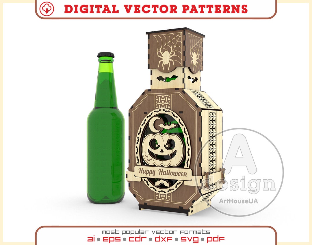500ml Halloween Decor Beer Bottle Box Vector File Laser Cut Machine ...