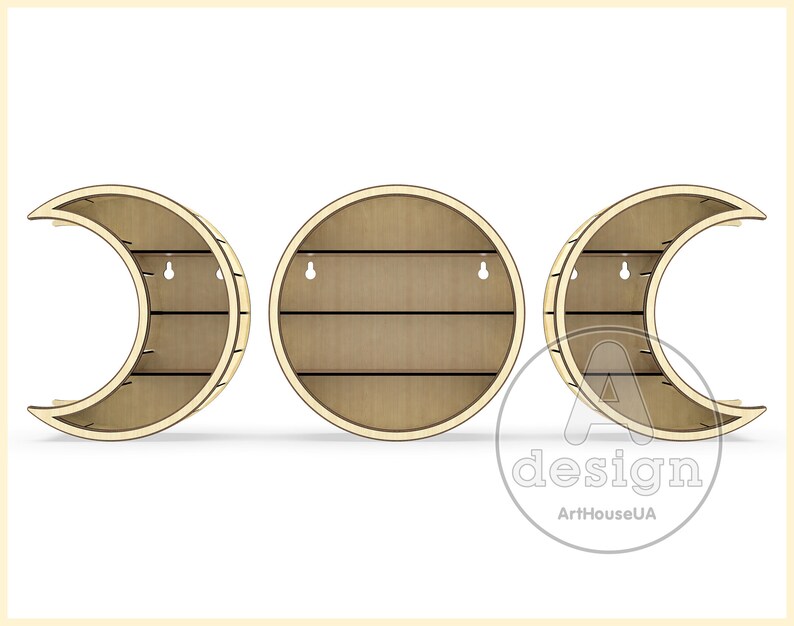 Moon Phase Shelf SVG Laser Cut File, Triple Moon Boho Wall Organizer ...