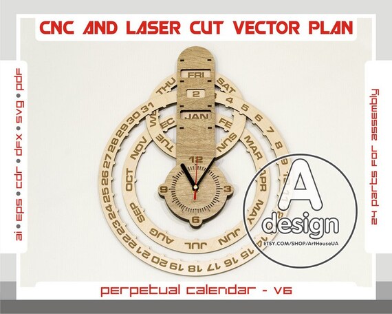 Perpetual Calendar Calendar Laser Cut Vector Plan Perpetual | Etsy