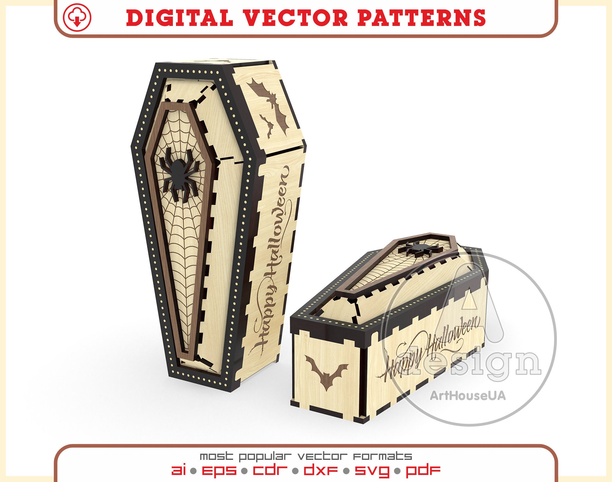 Halloween Coffin Gift Box Vector File for Laser Cut Machines - Etsy UK