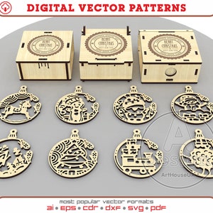 Set Christmas Tree Decoration Glowforge Ready Vector SVG Files ...