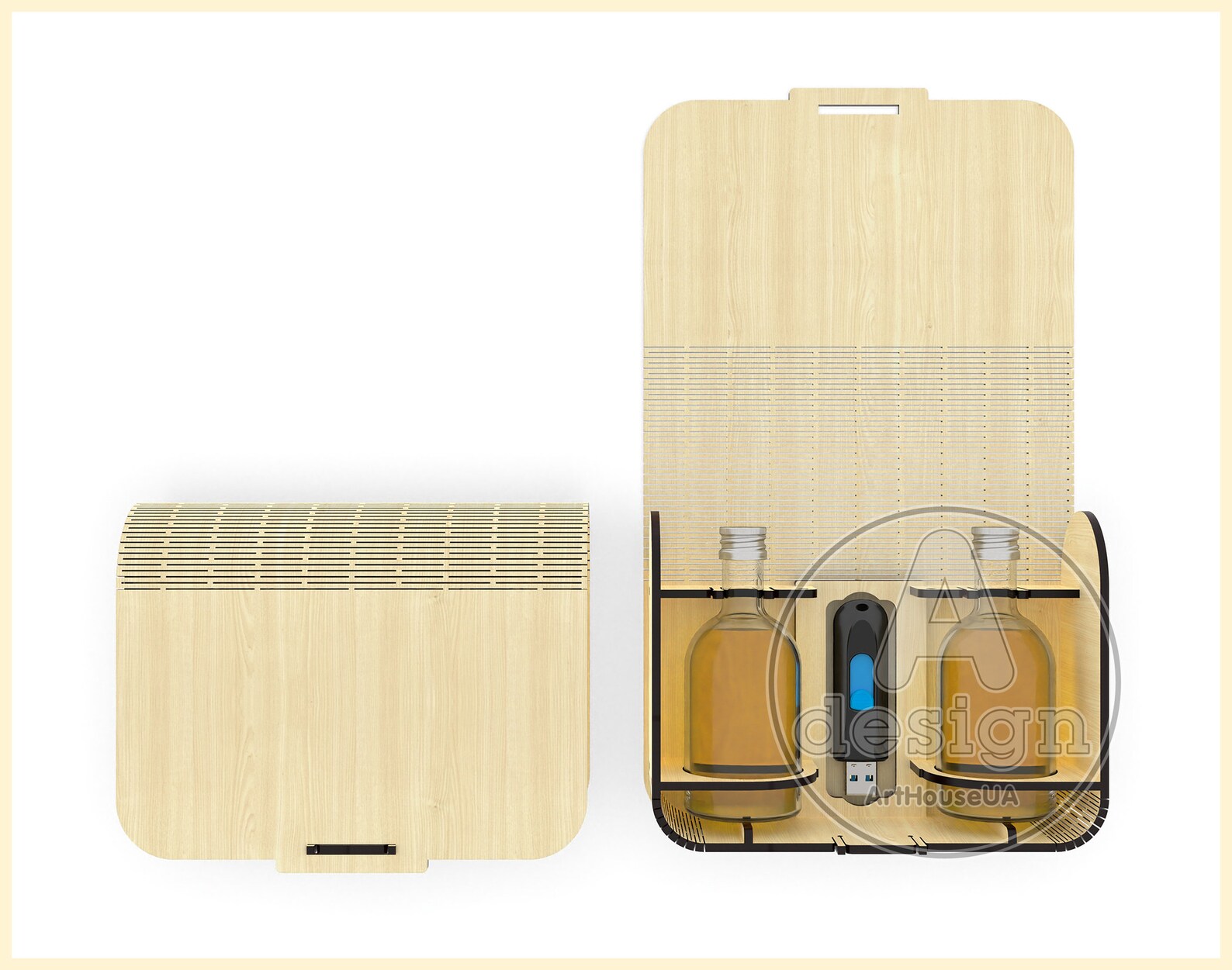 Box for USB Flash Drive and Two Bottles Laser Cut Vector and Glowforge ...