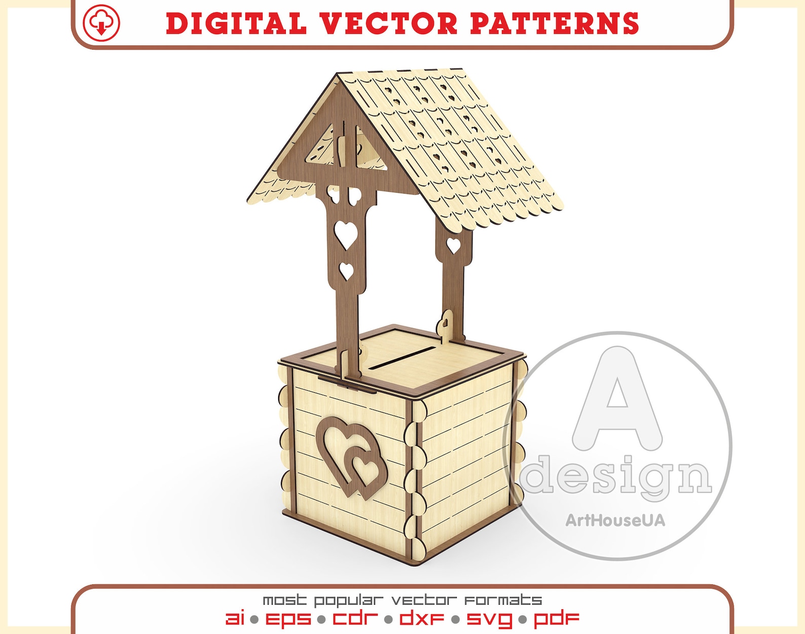 Wishing Well Wedding Card Box SVG Laser Cut File Wooden Money Holder ...