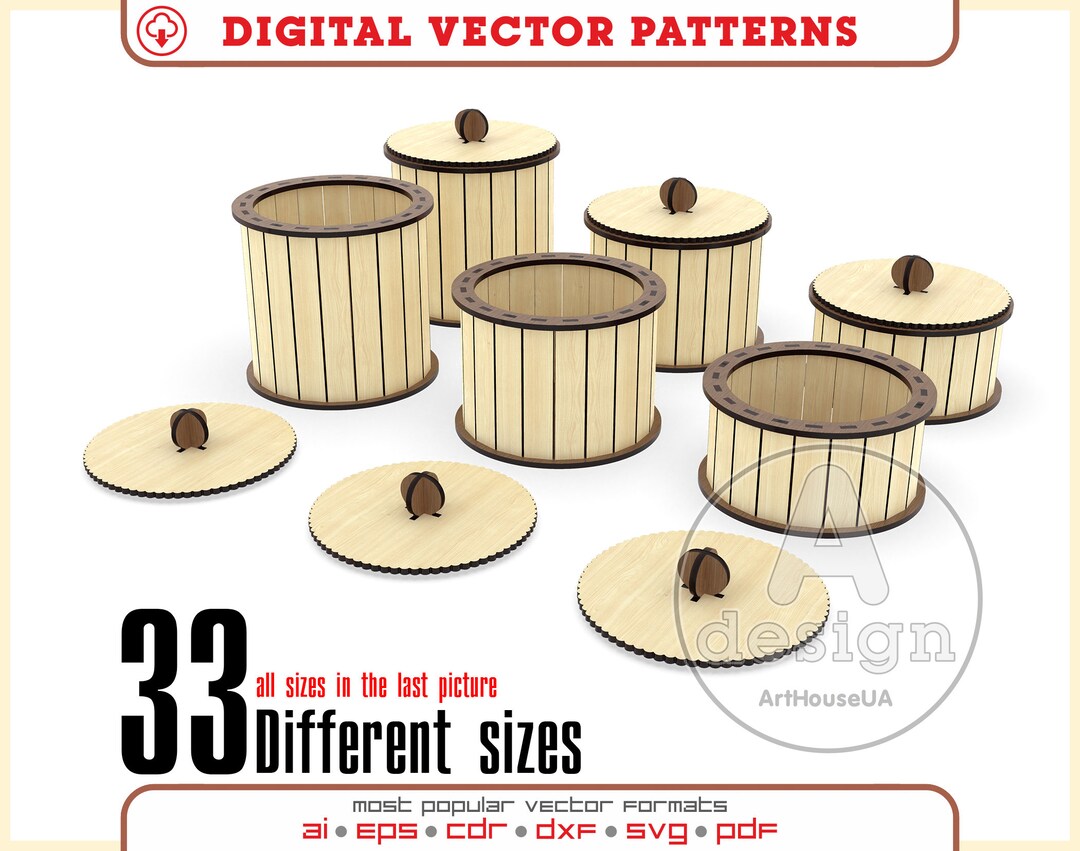 33 Different Sizes of Round Boxes With Lids Vector Files for Laser Cut ...